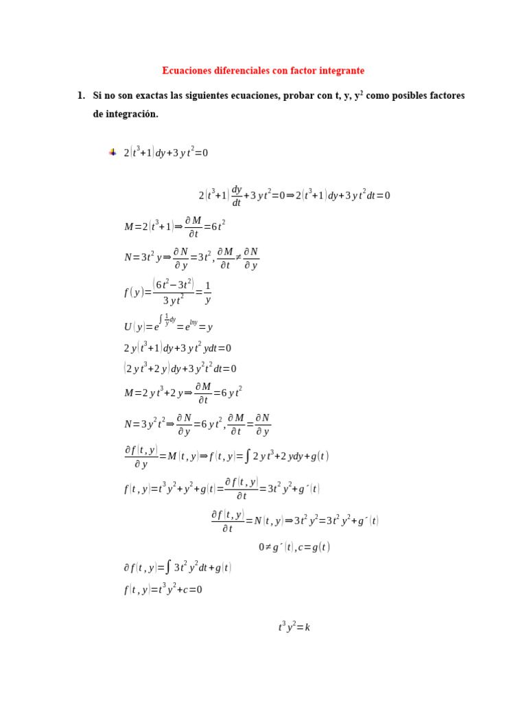 Ecuaciones Diferenciales Con Factor Integrante | PDF