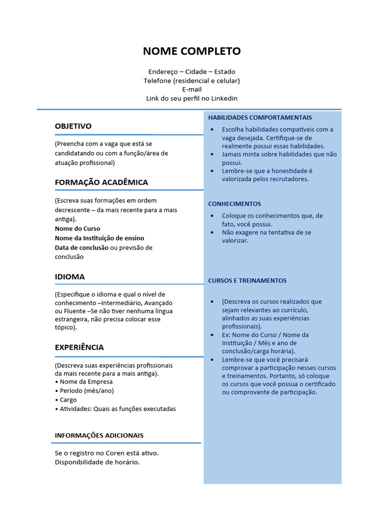 MODELO DE CURRÍCULO EDITÁVEL | PDF