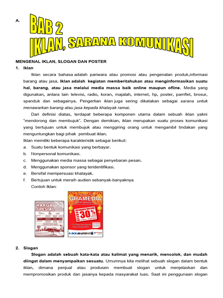 Bahasa Indonesia Bab 2 (Iklan, Sarana Komunikasi) - Ringkas | PDF