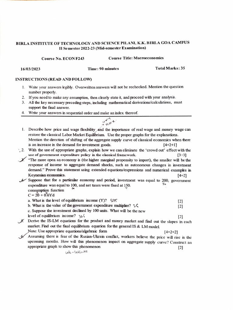 Macroeconomics Mid-Sem 2022, 23 | PDF