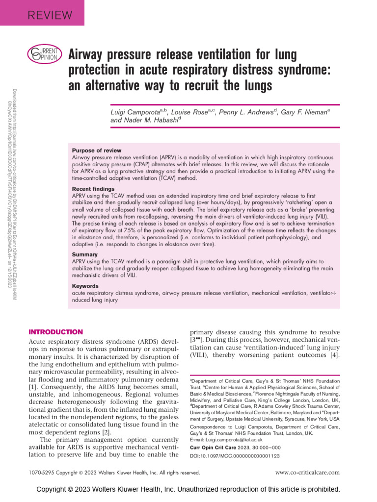 Airway Pressure Release Ventilation For Lung.143 | PDF | Lung ...