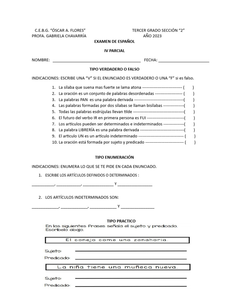 Examen de Español | PDF