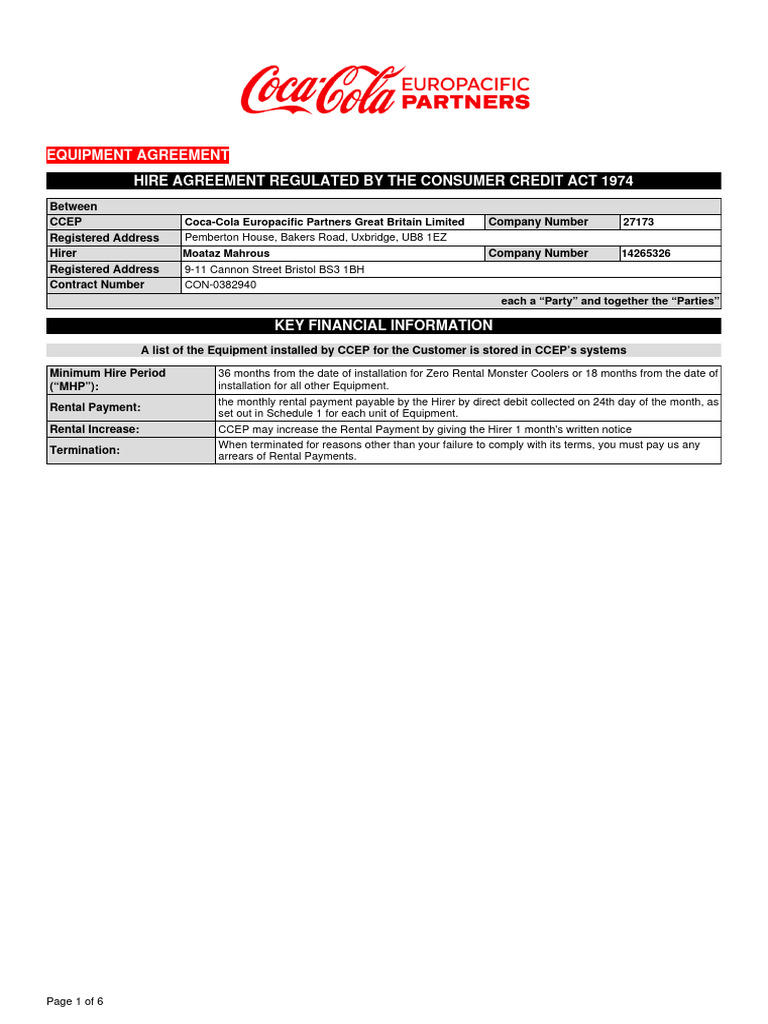 Coca Cola Contract | PDF