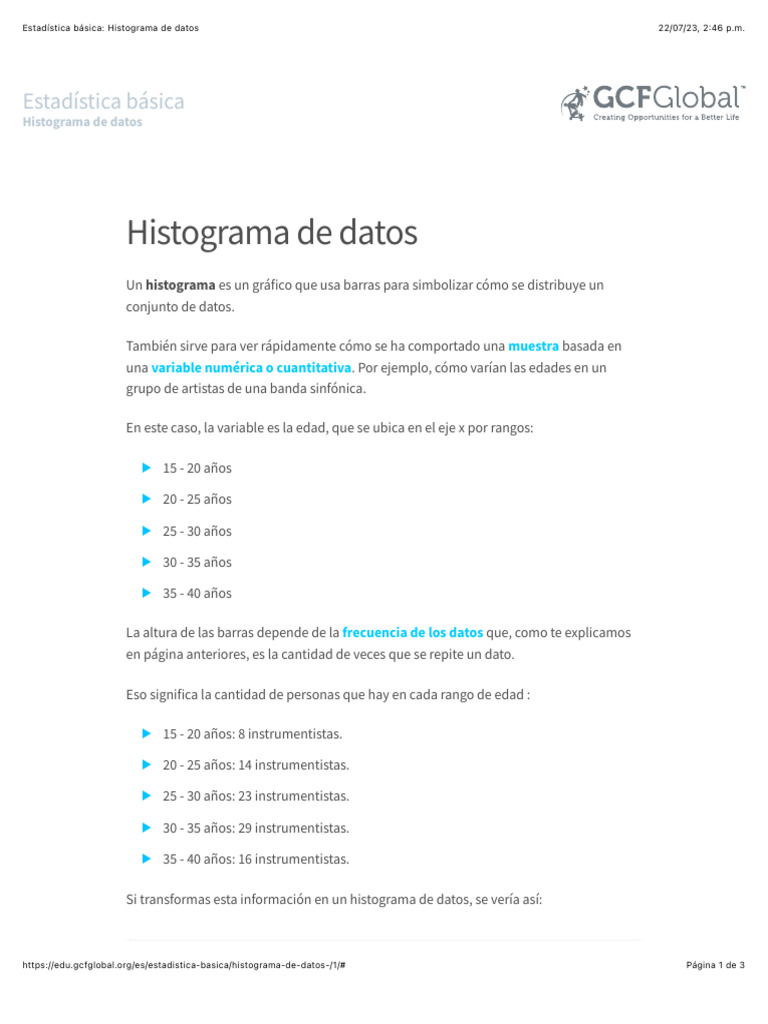 Estadística Básica: Histograma de Datos | PDF