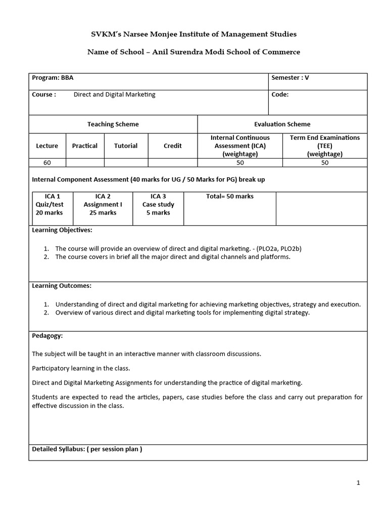 ASM SOC Course Outlines - Direct and Digital Marketing 2020-21 | PDF ...