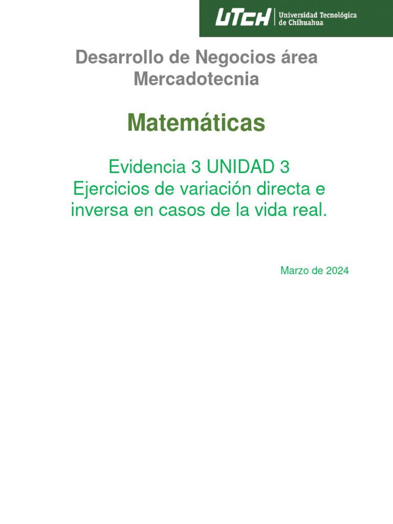 EVIDENCIA 3 UNIDAD 3 - Razón, Proporción y Variación | PDF