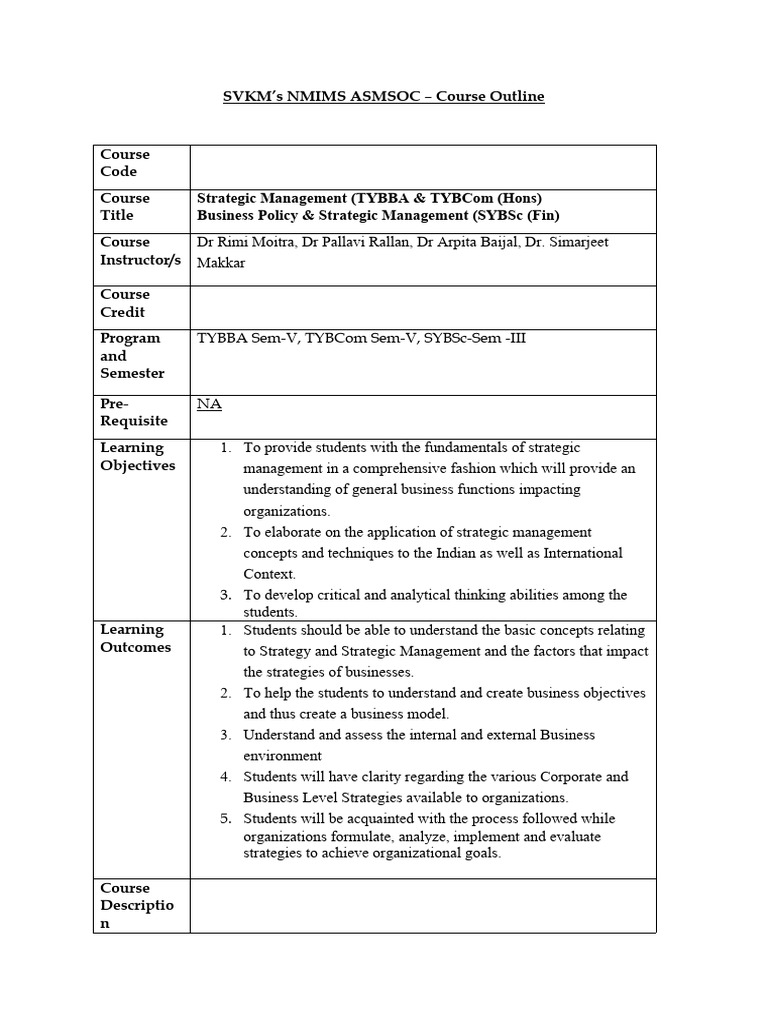 ASM SOC Revised Course Outline 2021 | PDF | Strategic Management | Swot Analysis