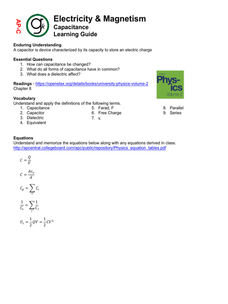 Capacitance Learning Guide Pdf Capacitor Capacitance