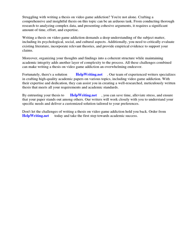 Thesis About Video Games Addiction | PDF | Video Games | Problem Gambling