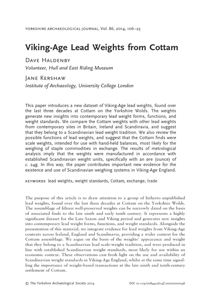 YAJ 32 Haldenby Olovo | PDF | Viking Age | Weight