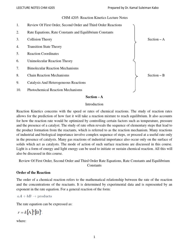 CHM 4205 Lecture Notes | PDF
