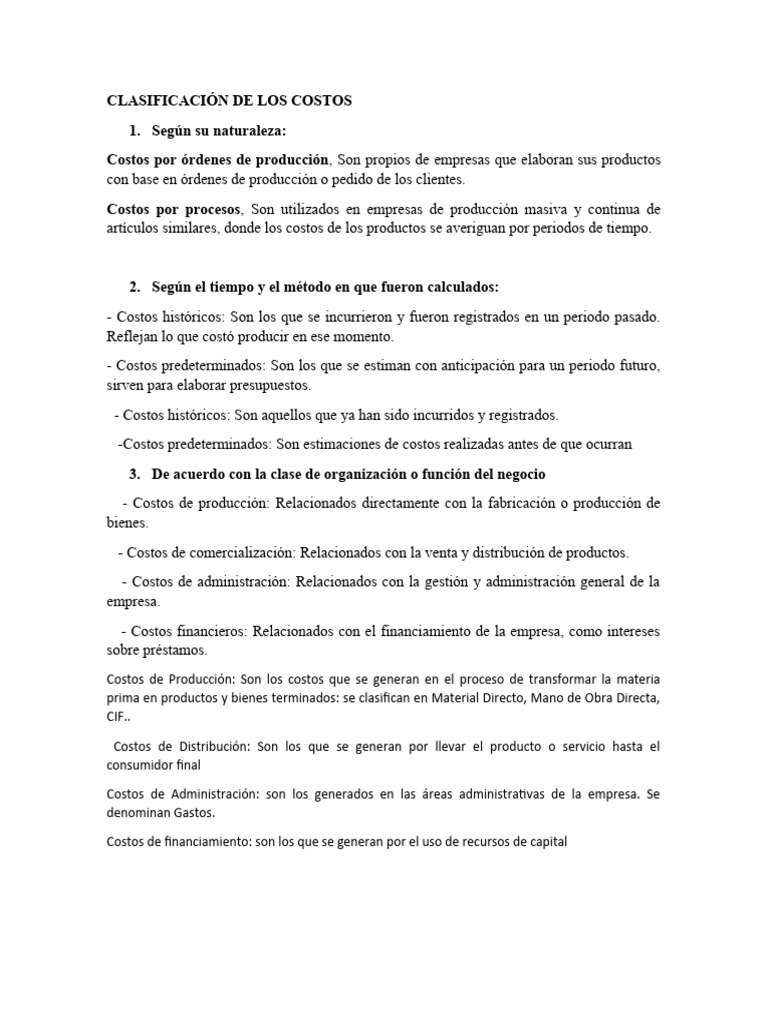 CLASIFICACIÓN DE LOS COSTOS | PDF
