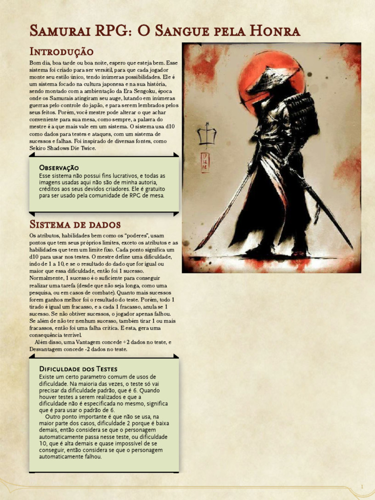 Samurai RPG, O Sangue Pela Honra | PDF