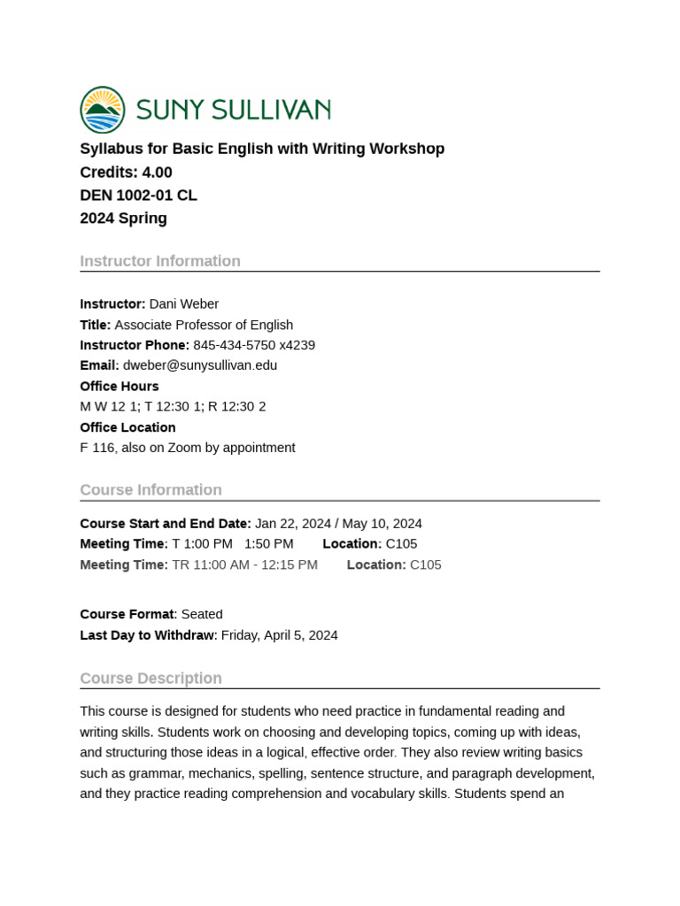 Basic English Writing Workshop Syllabus | PDF | Plagiarism | Academic ...