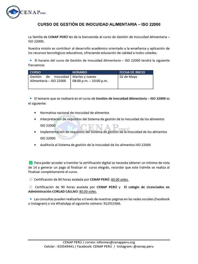 Gestión de Inocuidad Alimentaria - ISO 22000 | PDF