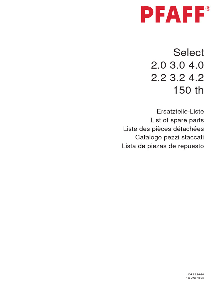 Pfaff Select 2, 3, 4 Parts List | PDF