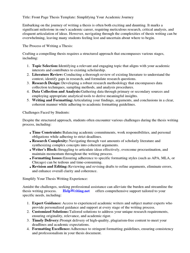 Front Page Thesis Template | PDF