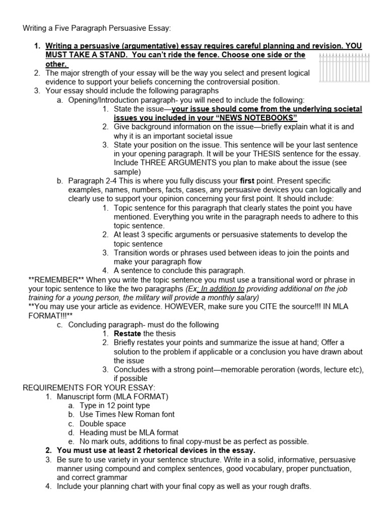 Essay Instructions-Honors | PDF | Essays | Paragraph