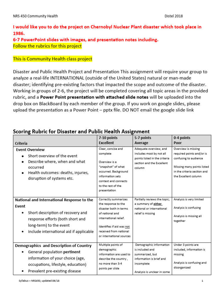 Distel Disaster Project Rubric | PDF | Apa Style | Risk