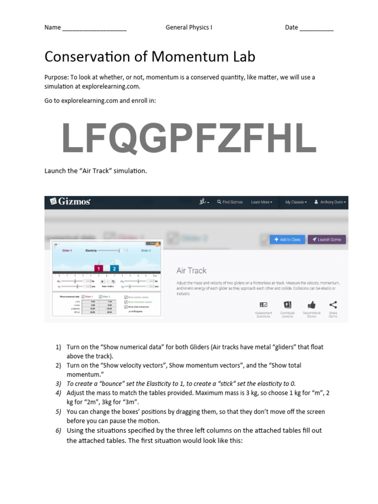 Conservation of Momentum Lab Virtual | PDF | Teaching Methods ...