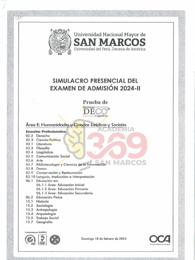 Simulacro Area e San Marcos | PDF