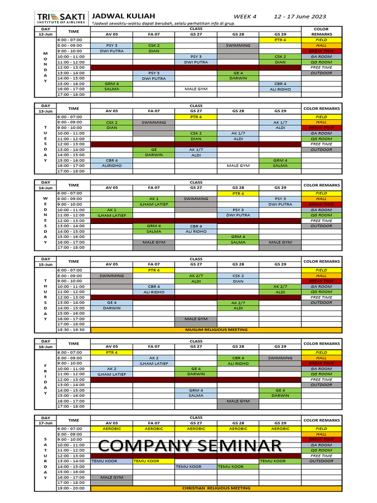 Week 4 Class Schedule June 2023 | PDF