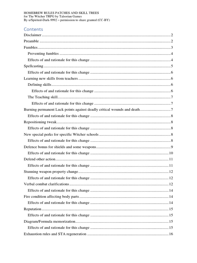 Witcher Homebrew Skill Trees EN | PDF