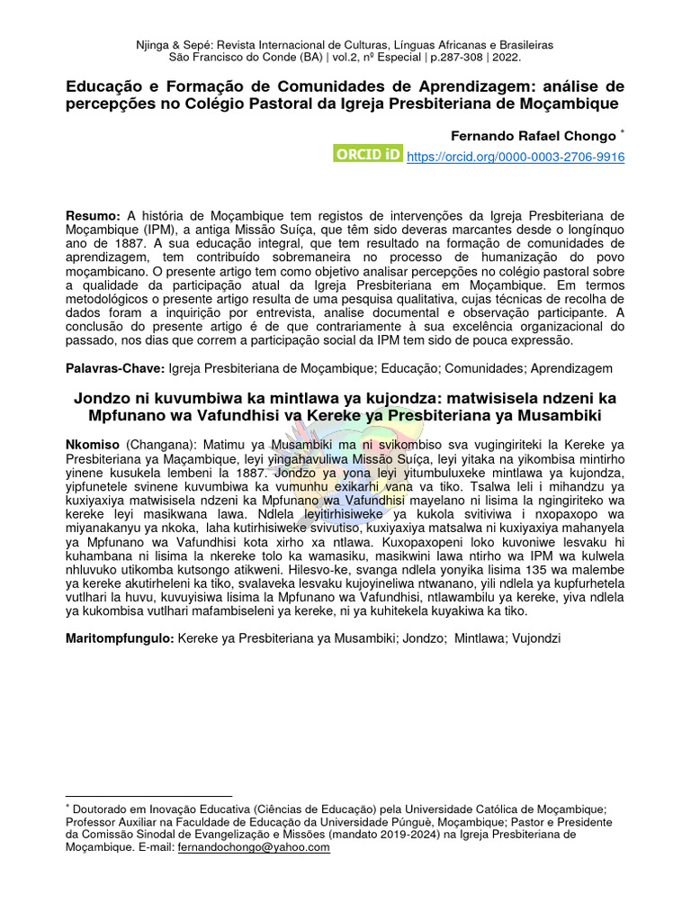 Análise da Educação na IPM em Moçambique | PDF | Moçambique | Portugal