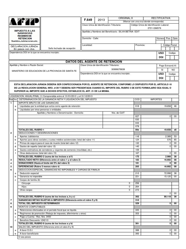 Form. Afip 649 - Ministerio de Educacion de La Provincia de Santa Fe | PDF