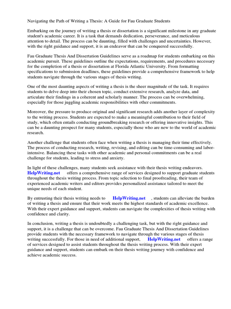 Fau Graduate Thesis and Dissertation Guidelines | PDF | Thesis ... Fau Graduate Thesis and Dissertation Guidelines | PDF | Thesis ...