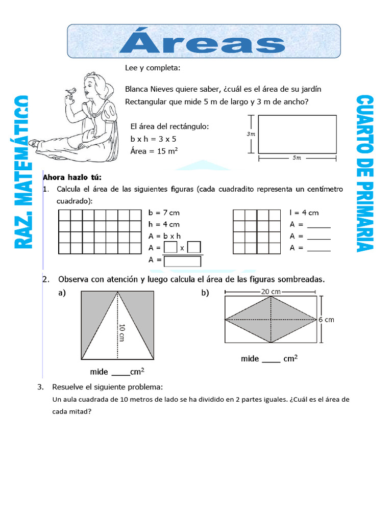 Ejercicios Con Áreas para Cuarto de Primaria | PDF | Matemáticas | Geometría Elemental