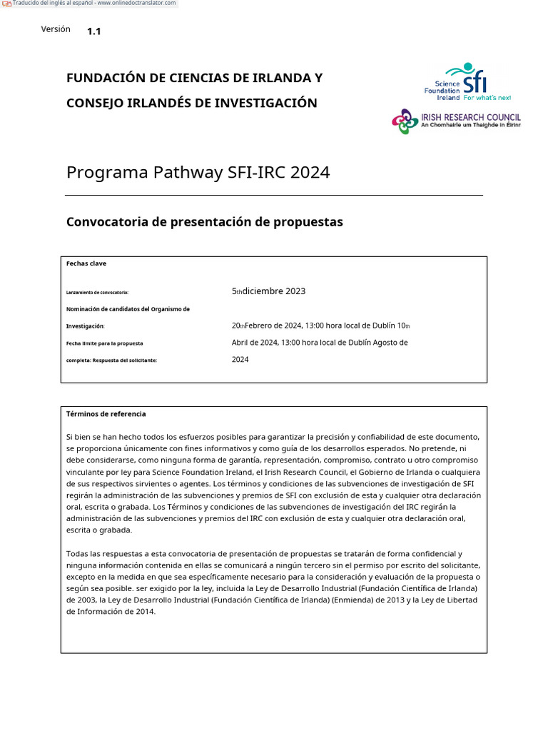 SFI IRC Pathway Programme 2024 Call Document - En.es | PDF | Entorno natural | Sustentabilidad