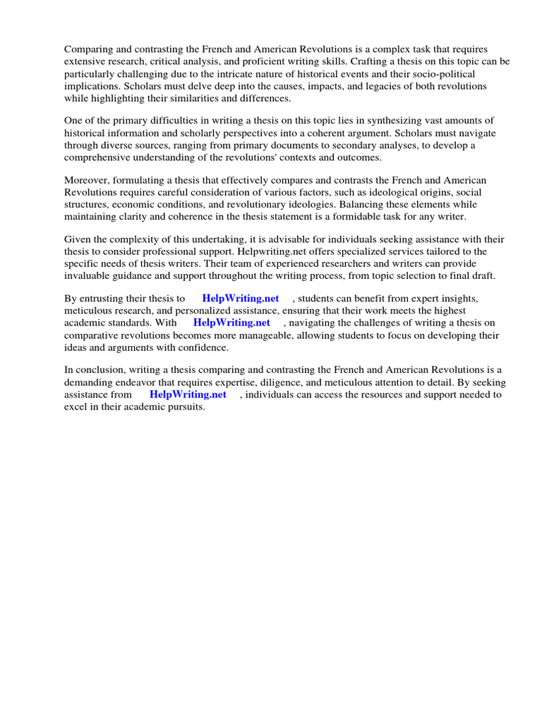 Compare and Contrast French and American Revolution Thesis | PDF