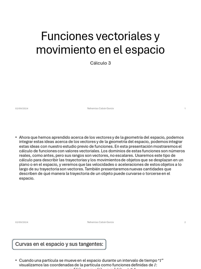 Capítulo 1 (Funciones Vectoriales y Movimiento en El Espacio) MATE3063 2 | PDF | Vector ...