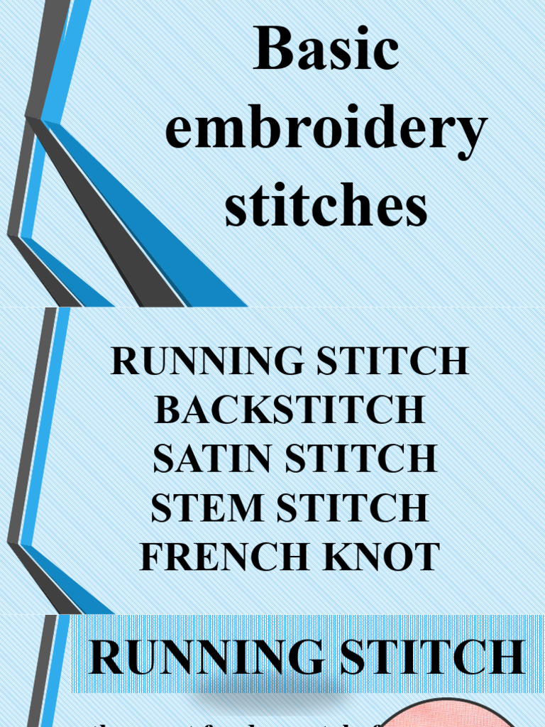 Basic Embroidery Stitches | PDF | Surgical Suture | Embroidery