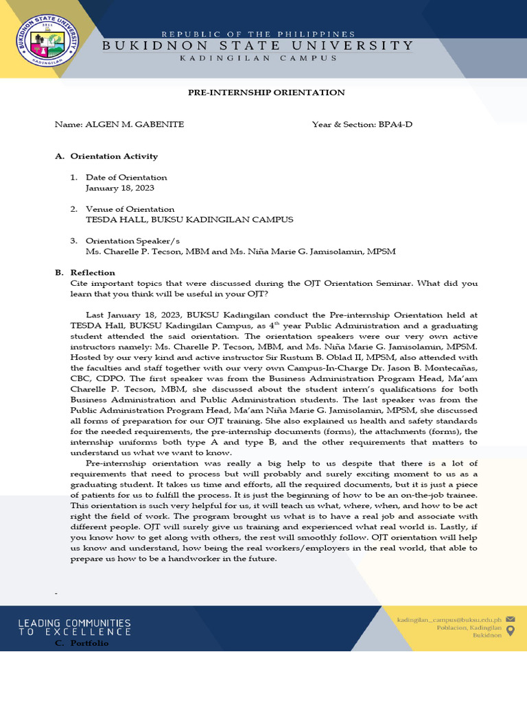 Attachment-1-OJT-Orientation-Reflection (1.18.23)-10001 | PDF | Cognition | Behavior Modification