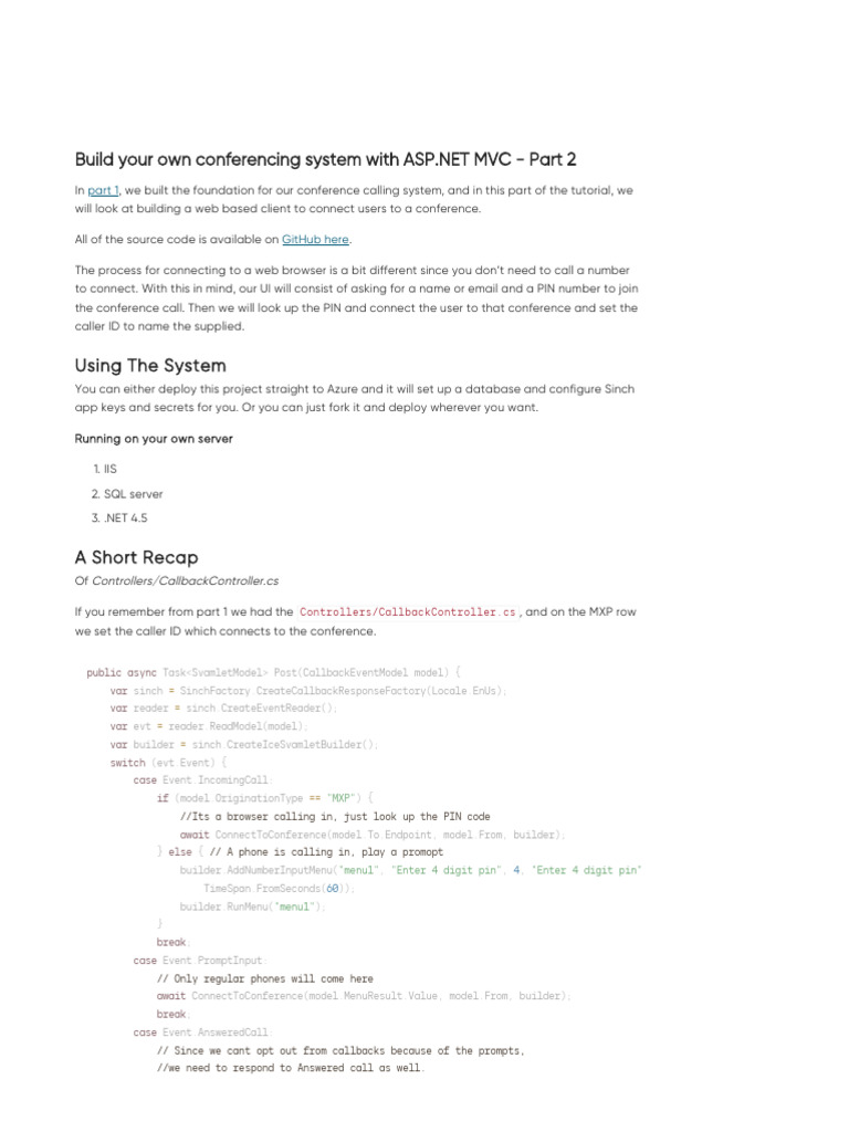 Build Your Own Conferencing System With ASP - Net MVC - Part 2 | PDF ... Build Your Own Conferencing System With ASP - Net MVC - Part 2 | PDF ...