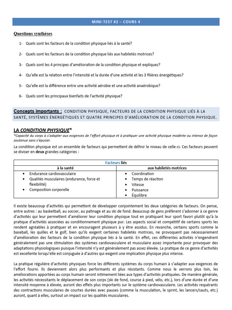 Amélioration de la condition physique | PDF | Muscle squelettique | Cœur