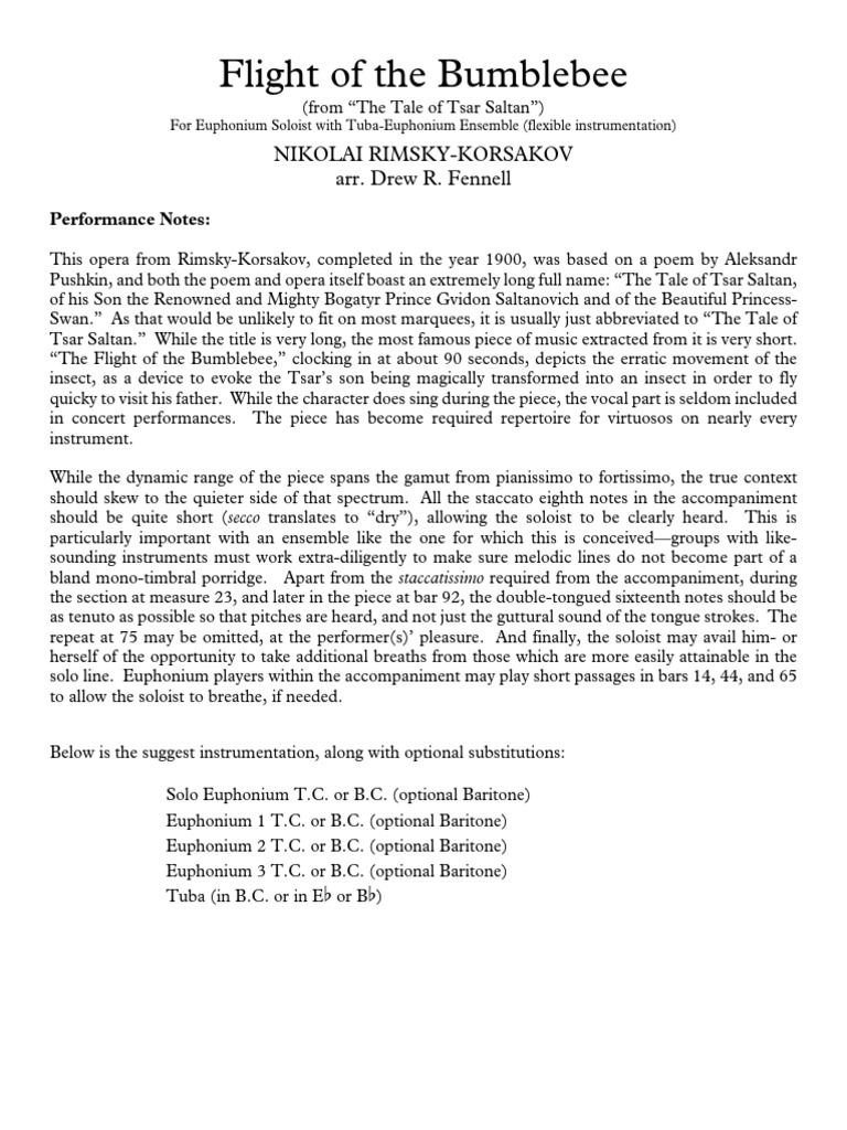 Flight of The Bumblebee R.Korsakov Arr. Drew Fennell PREVIEW | PDF | Aerophones | Music Theory