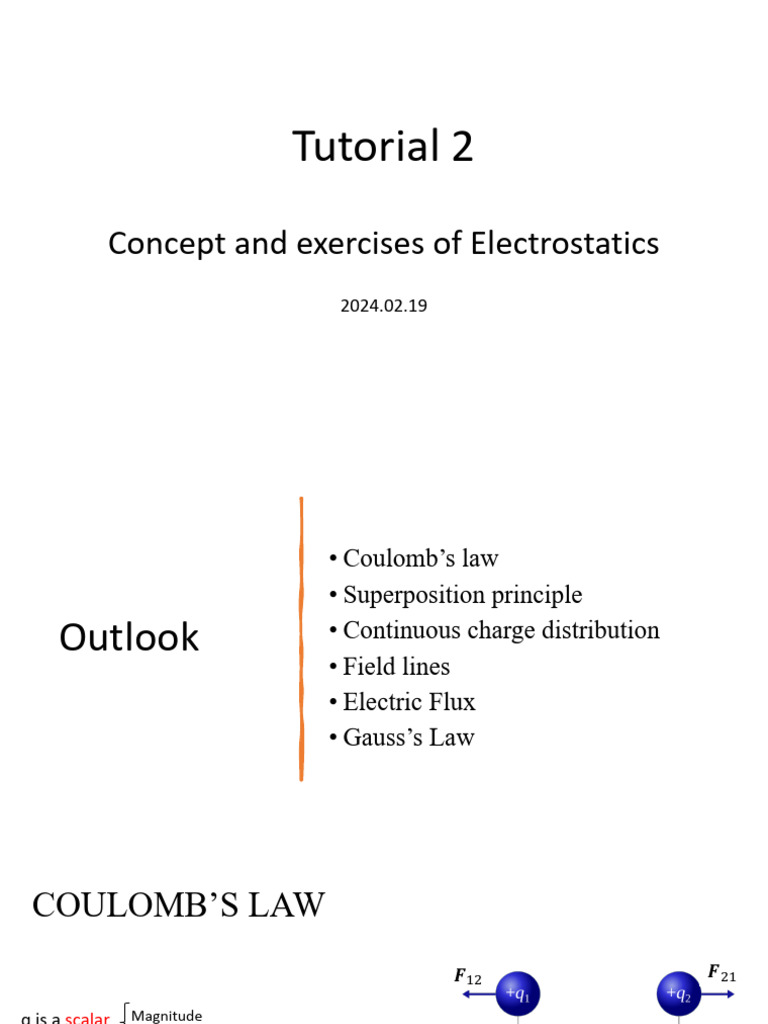 Tutorial2 Concept and Exercises of Electrostatics 0219 | PDF | Electrostatics | Electrical ...