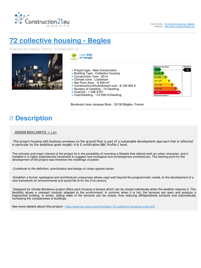 72 Collective Housing Case Study, Bègles | PDF | Building Insulation ...