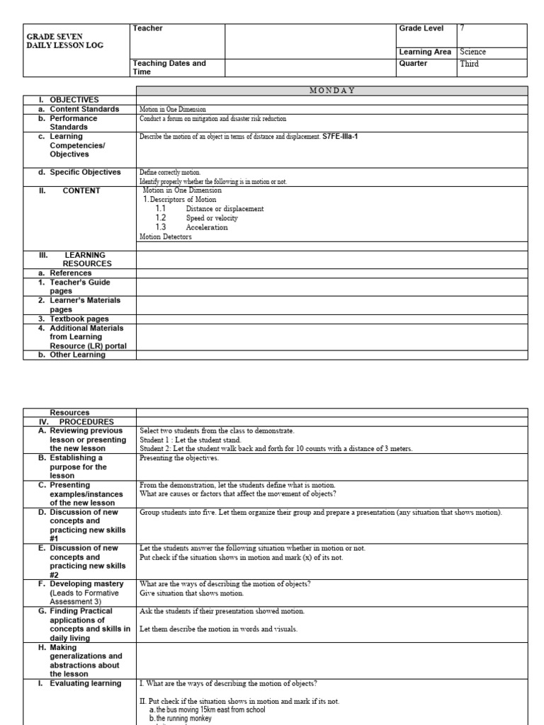 Thirdquarter-Week1 DLL Sci7 | PDF | Learning | Cognitive Science