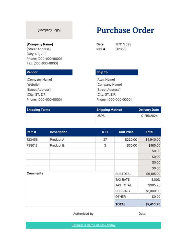 Cin7_Standard Purchase Order Template | PDF