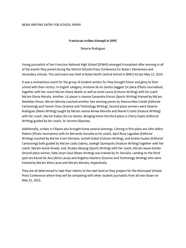 News Writing (DSPC) | PDF