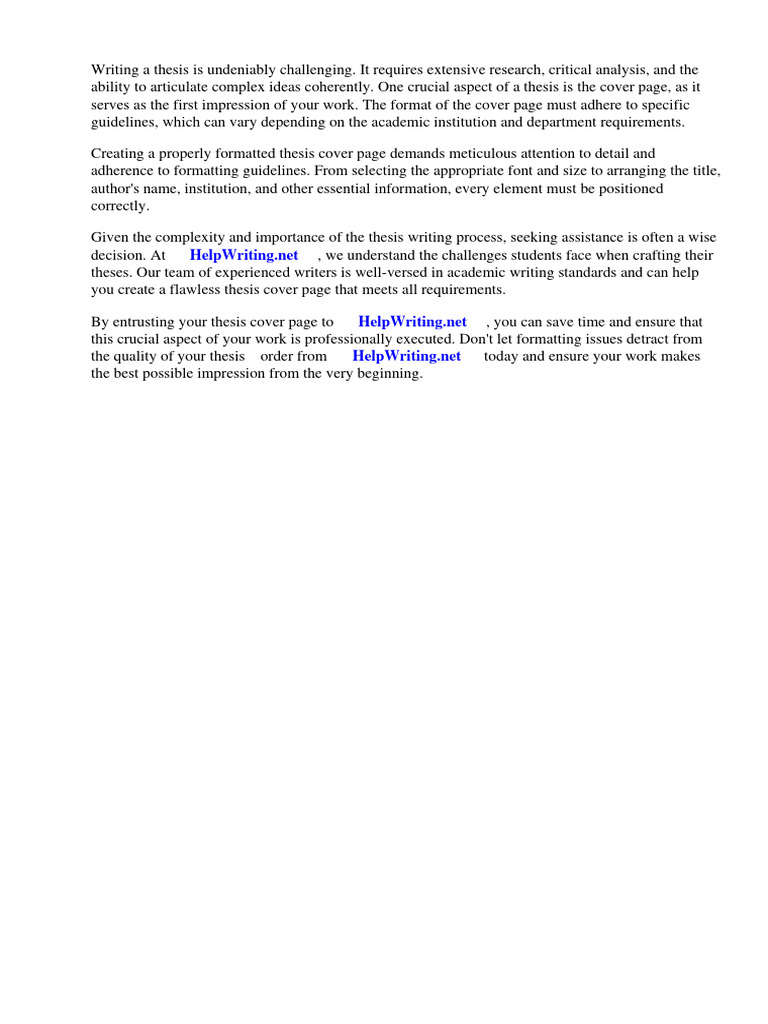 Thesis Paper Cover Page Format | PDF | Thesis | Academic Publishing