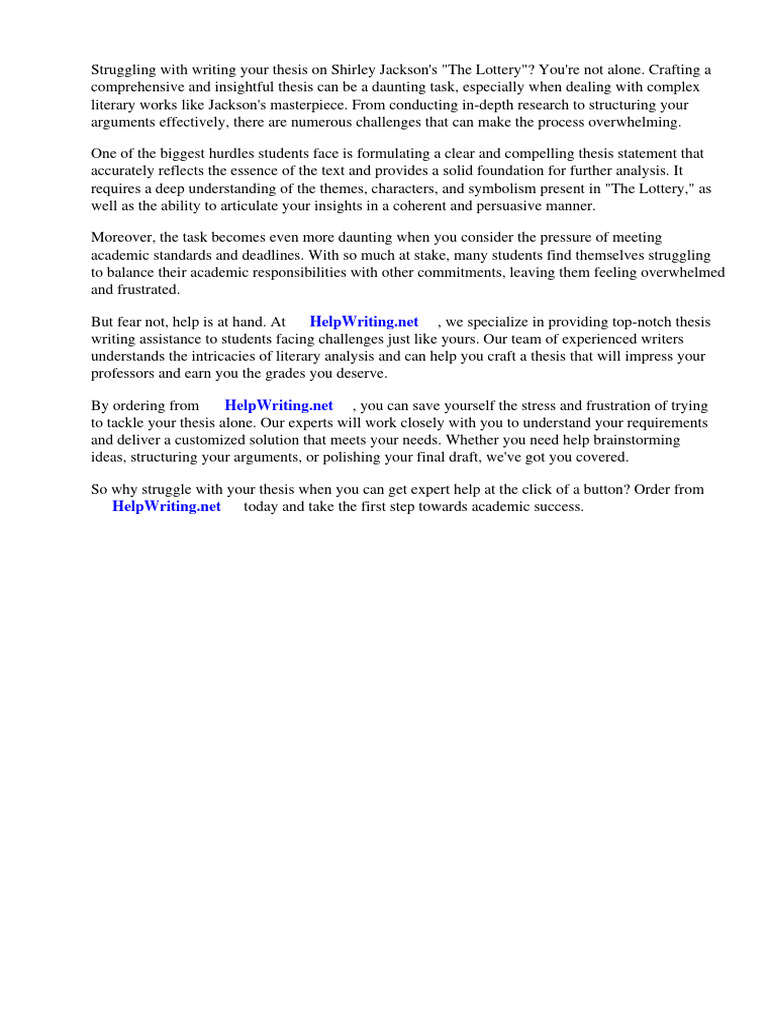 The Lottery Thesis Shirley Jackson Pdf 7077