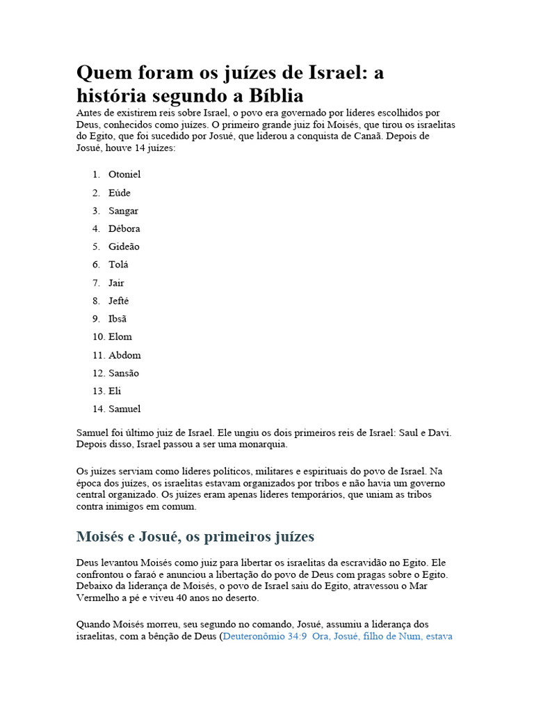 Juízes de Israel: História e Nomes | PDF | Livro dos Juízes | Samuel