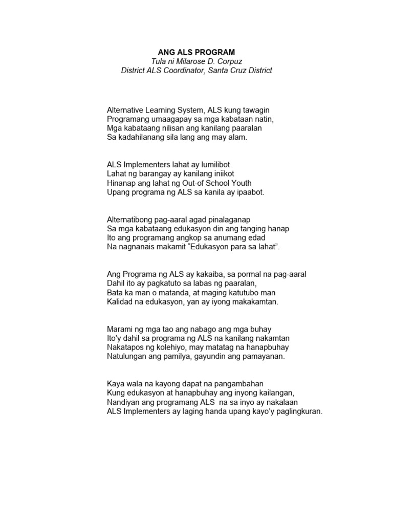 Ang ALS Program - Milarose Corpuz | PDF