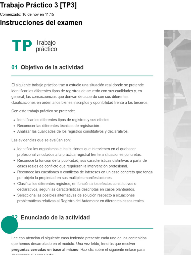 Examen - Trabajo Práctico 3 (TP3) | PDF | Propiedad | Domicilio (Ley)
