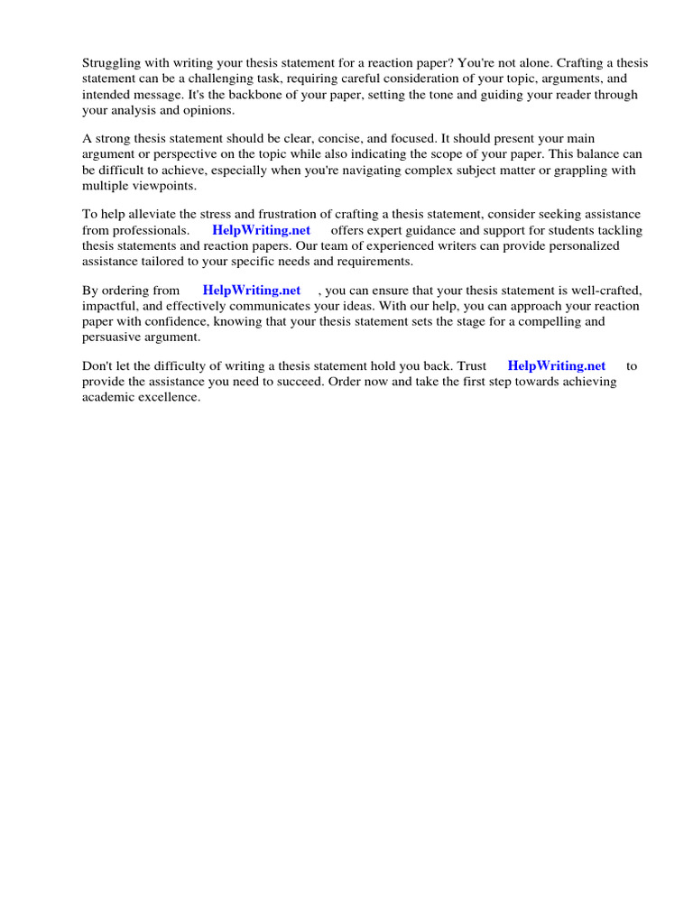 Thesis Statement Examples For Reaction Papers | PDF